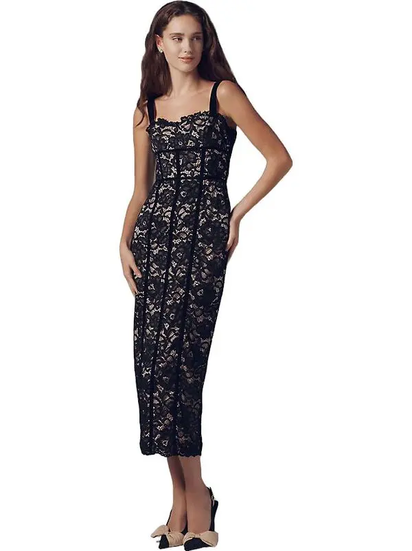 Bhldn Strapless Stretch Lace Midi Column Dress - Black Onyx