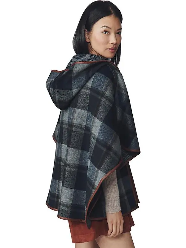 Anthropologie Heritage Hooded Poncho - Neutral Plaid
