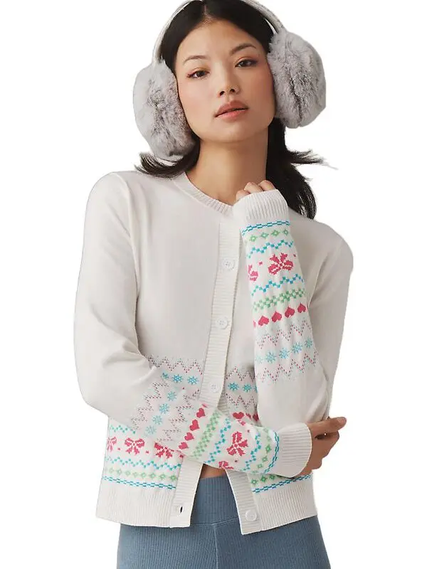 Beach Riot Ally Bow Cardigan Sweater - Ivory Pattern