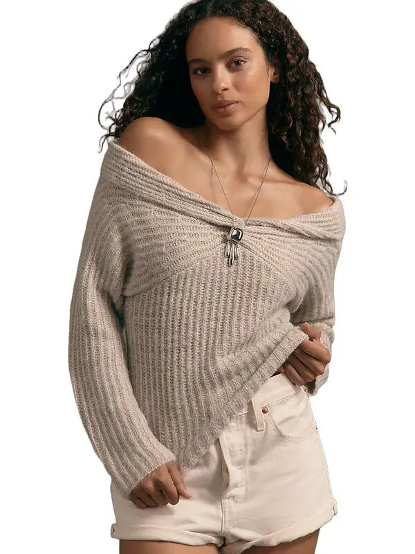 Astr The Label Franisbel Twist-front Pullover Sweater - Taupe Metallic