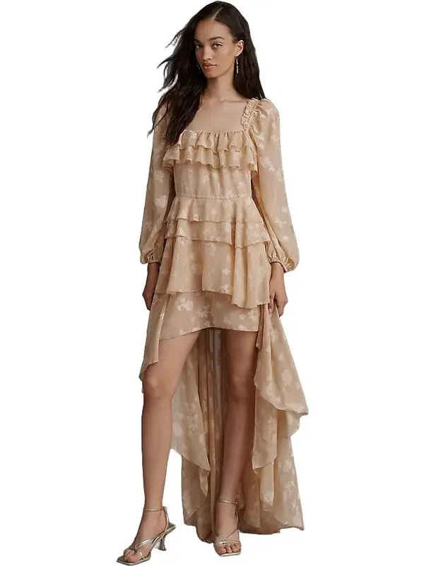 For Love & Lemons Colette Satin Burnout High-low Dress - Neutral