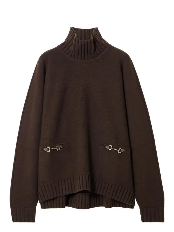 Gucci Horsebit-detailed Wool And Cashmere-blend Turtleneck Sweater - Brown