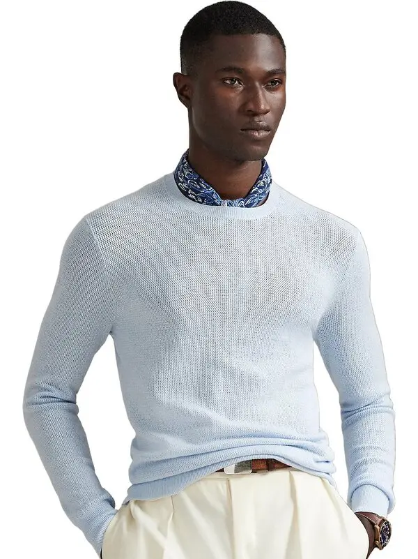 Ralph Lauren Textured Stretch Linen-blend Crewneck Sweater - Beryl Blue