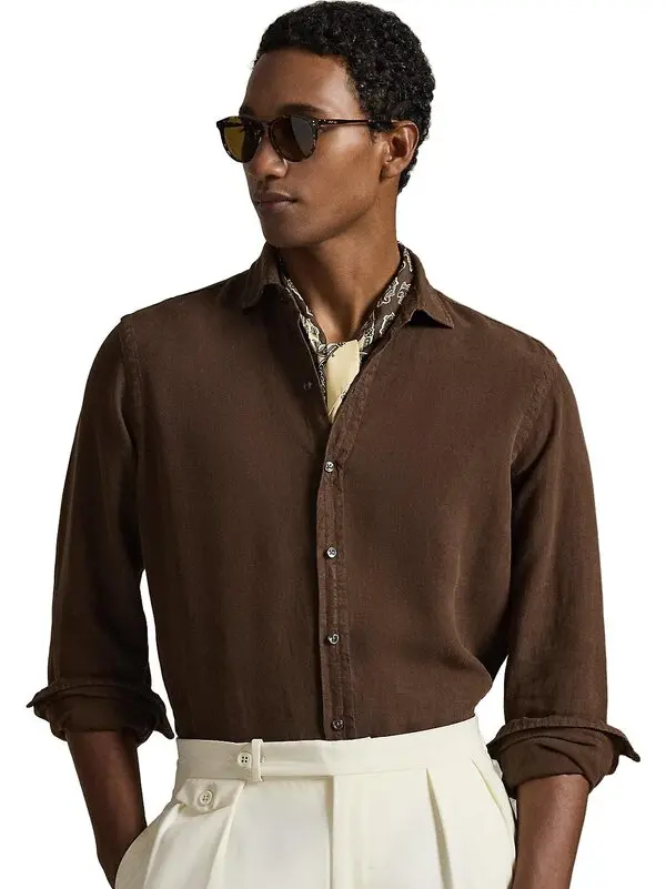 Ralph Lauren Classic Fit Slub Linen Shirt - Dark Beech