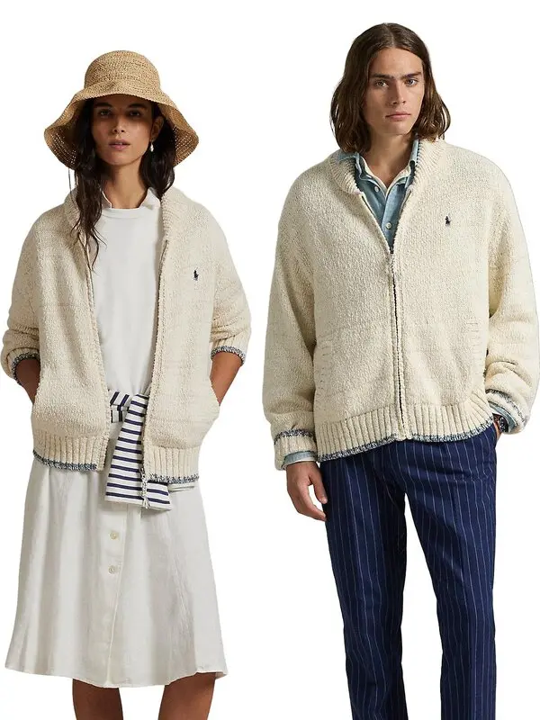 Ralph Lauren Oak Bluffs Zip Cardigan - Cream/blue Multi