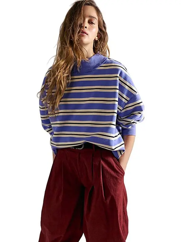 Free People Palm Springs Striped Pullover - Cornflower Combo