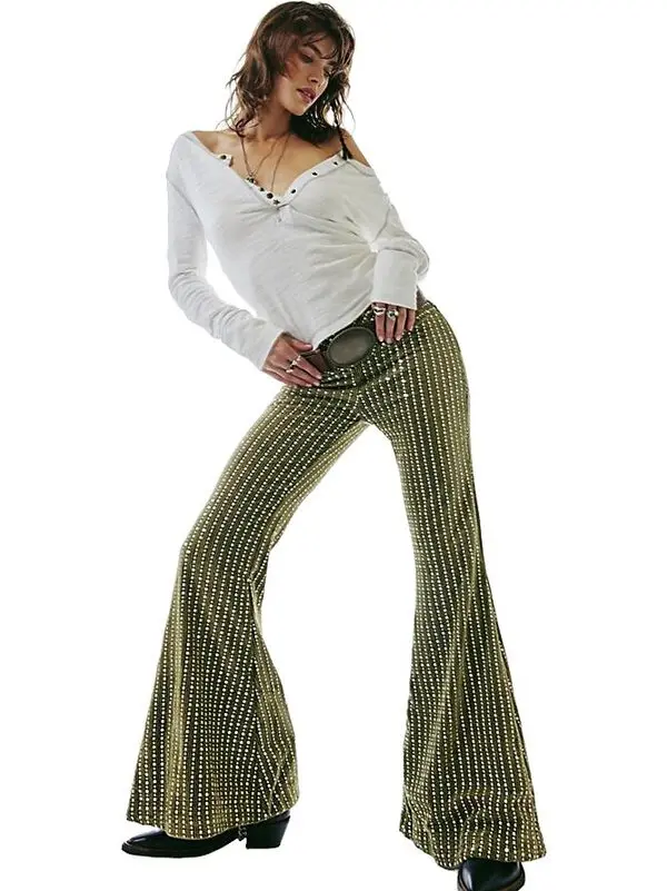 Free People Start Me Up Flares - Mosstone