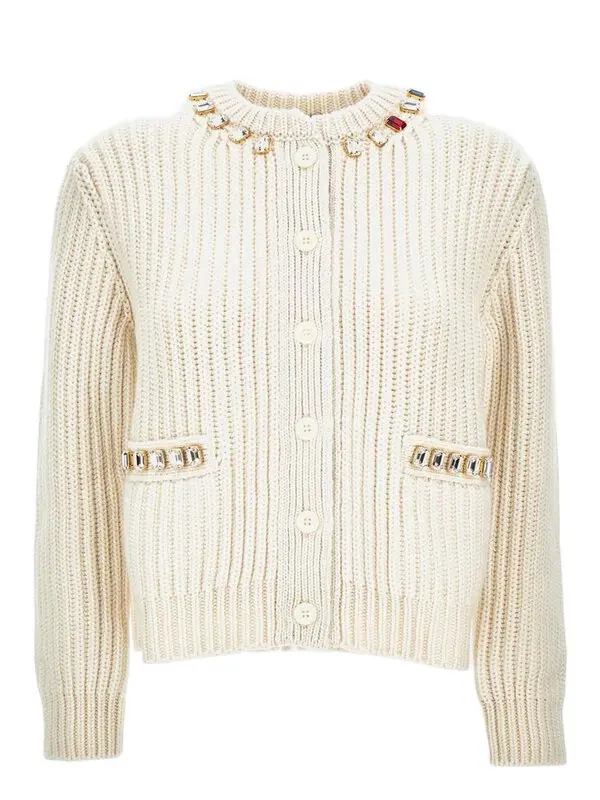 Thom Browne Cashmere Cardigan With Crystal Trim - White