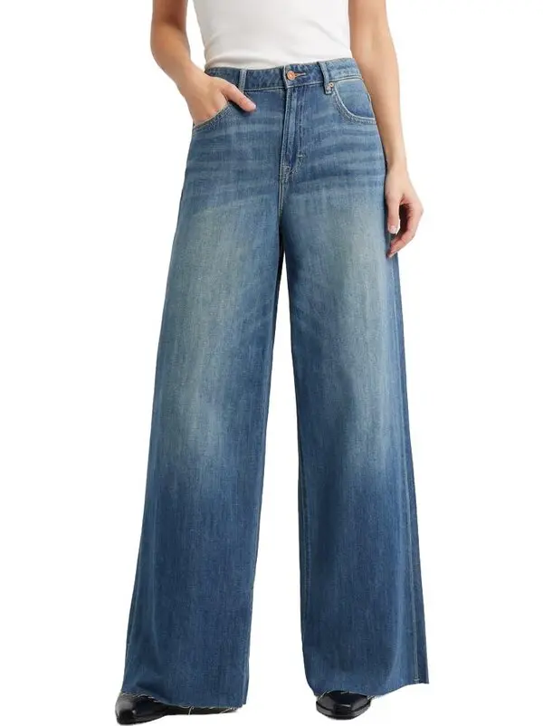 HIDDEN JEANS Raw Hem High-waist Wide-leg Jeans - Med.wash