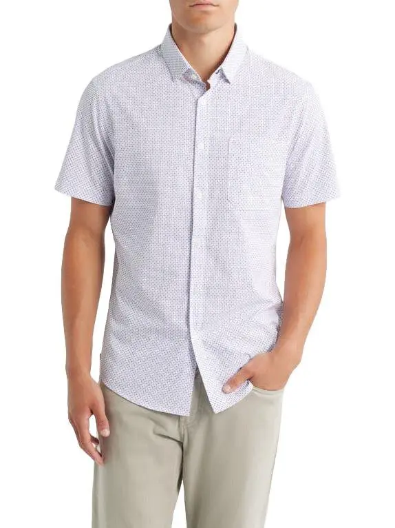 Mizzen+main Leeward Trim Fit Short Sleeve Performance Button-up Shirt - Mulberry Double Diamond