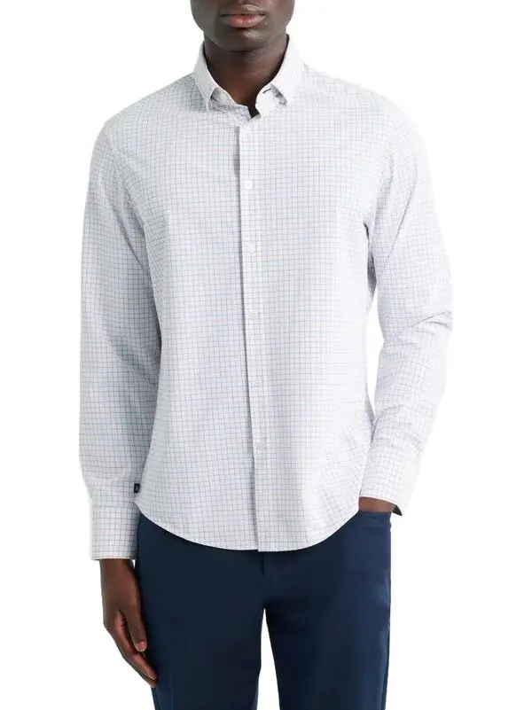 Mizzen+main Leeward No Tuck Trim Fit Performance Button-up Shirt - Mulberry Conrad Tattersall