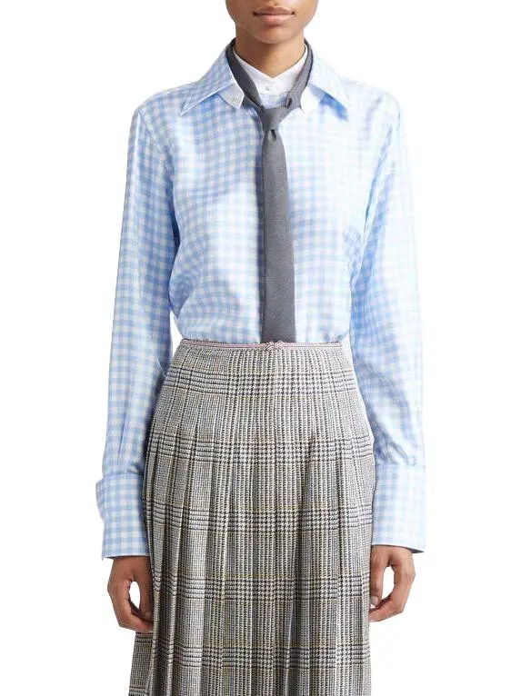 Thom Browne Gingham Silk Twill Shirt - Light Blue