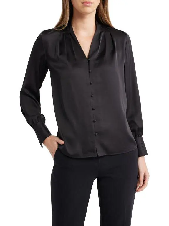 Anne Klein Pleated Button-up Shirt - Asphalt