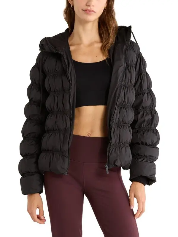 Zella Ruched Puffer Jacket - Black
