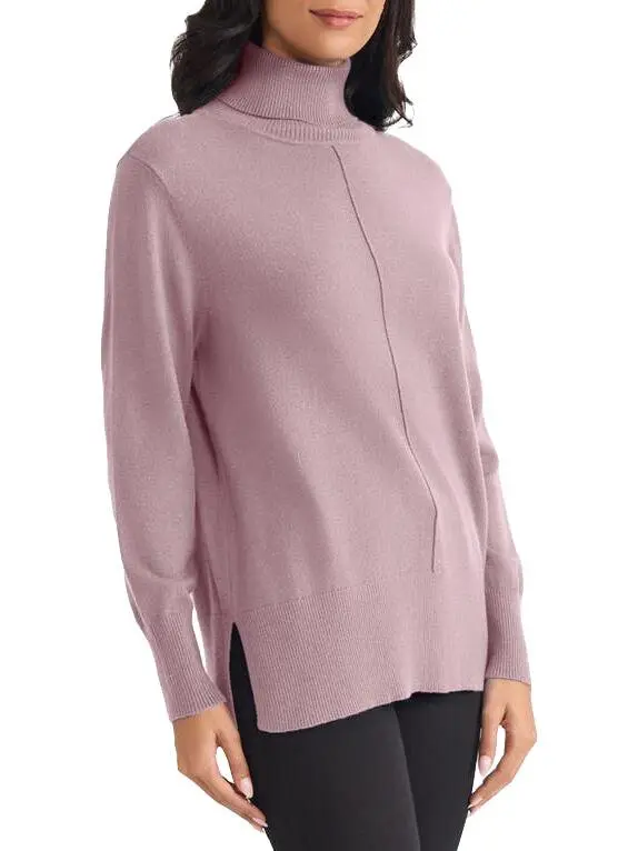 Jones New York Seam Front Bouclé Turtleneck Sweater - Rose