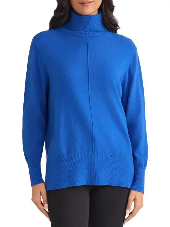 Jones New York Seam Front Bouclé Turtleneck Sweater - Sapphire