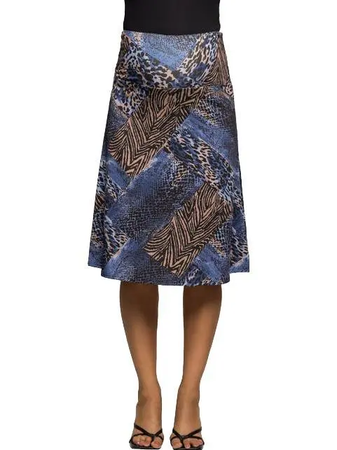 24SEVEN COMFORT APPAREL Animal Print Knee Length Skirt - Blue Multi