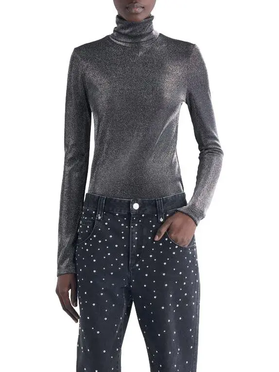 Isabel Marant Jadia Metallic Turtleneck Top - Gun Metal