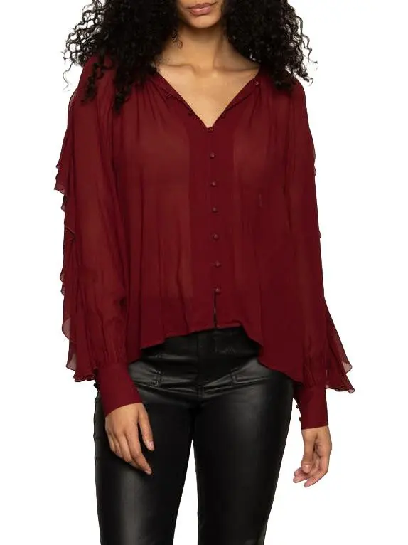 Sanctuary Harmony Ruffle Sleeve Shirt - Crimson Red