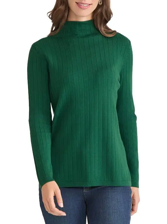 Jones New York Funnel Neck Wide Rib Sweater - Forest Green