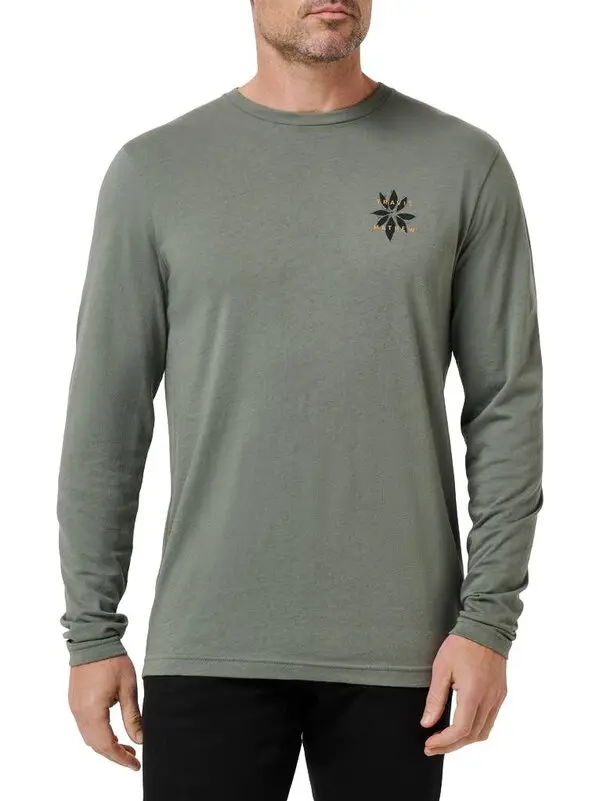 Travis Mathew Big Bay Long Sleeve Cotton Graphic T-shirt - Dark Olive