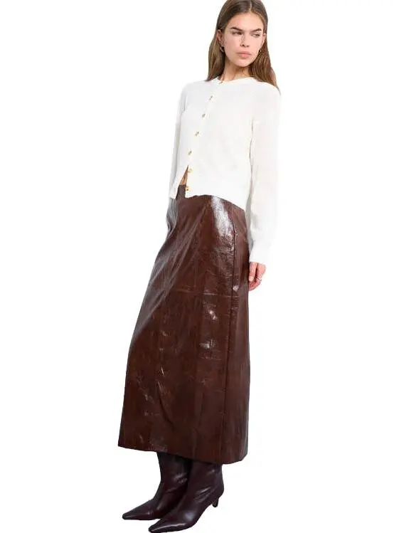 Topshop Faux Leather Midi Skirt - Brown