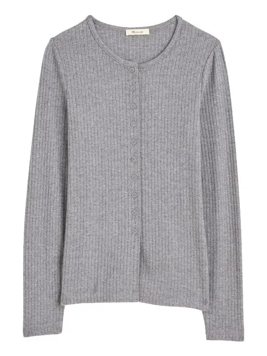 Madewell Textural Cutaway Crewneck Cardigan - Hthr Charcoal