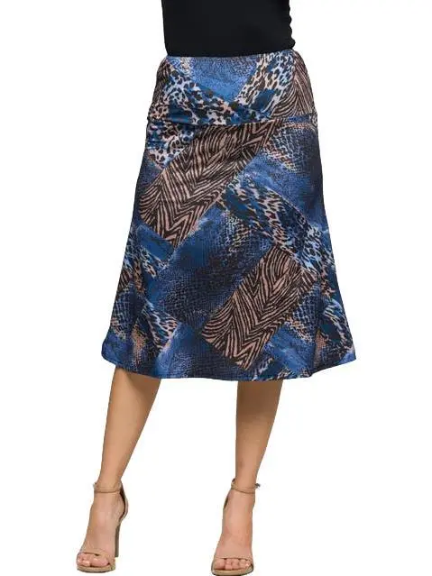 24SEVEN COMFORT APPAREL Animal Print Knee Length Skirt - Blue Multi