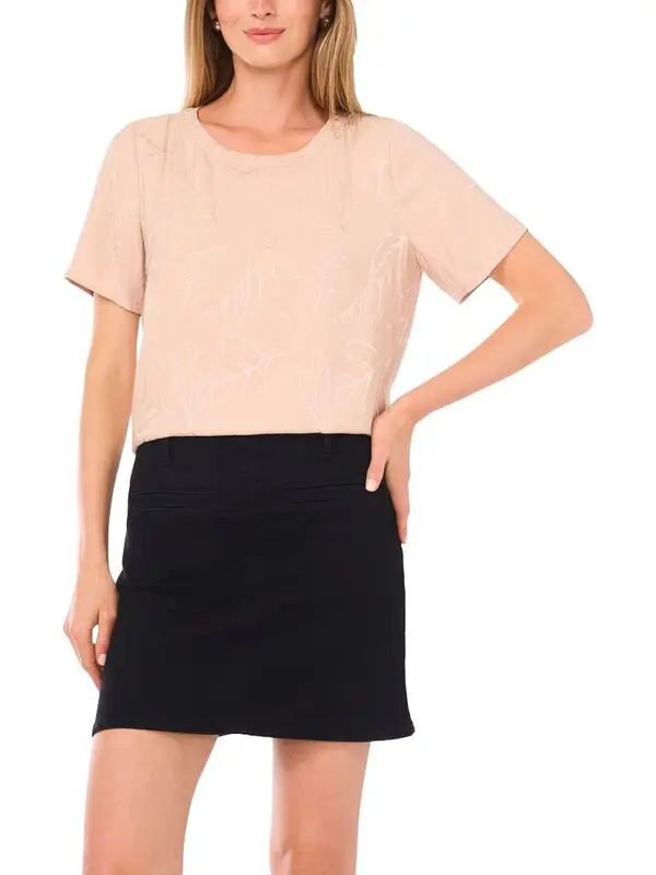 Vince Camuto Jacquard Short Sleeve Top - Natural