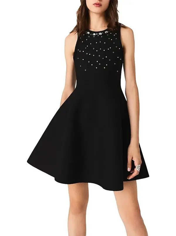 Maje Ruxel Embellished Skater Dress - Black