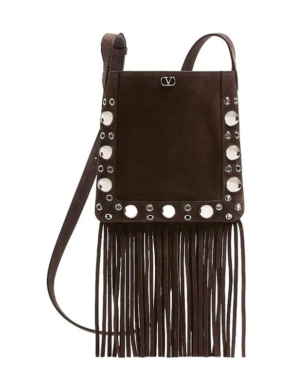 Valentino Garavani Nellcote Small Vlogo Fringe Suede Crossbody Bag - Brown