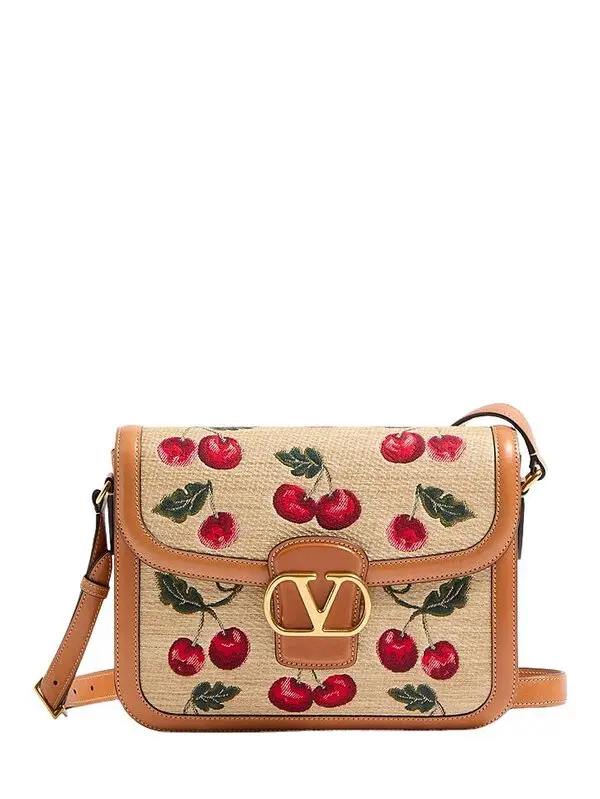 Valentino Garavani 9to5 Vlogo Raffia Shoulder Bag - Natural