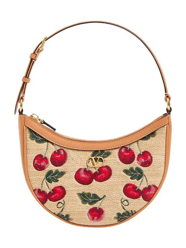 Valentino Garavani Vlogo Signature Mini Raffia Hobo Shoulder Bag - Natural Multi