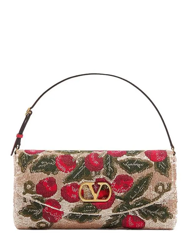 Valentino Garavani Beaded Vlogo Top Handle Shoulder Bag - Red Multi