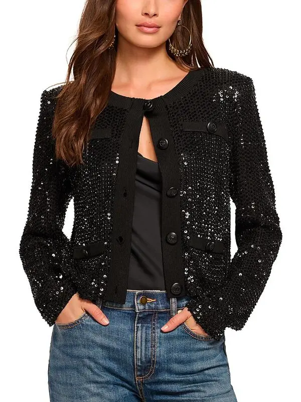 Ramy Brook Anna Sequined Jacket - Black Beaded Mesh