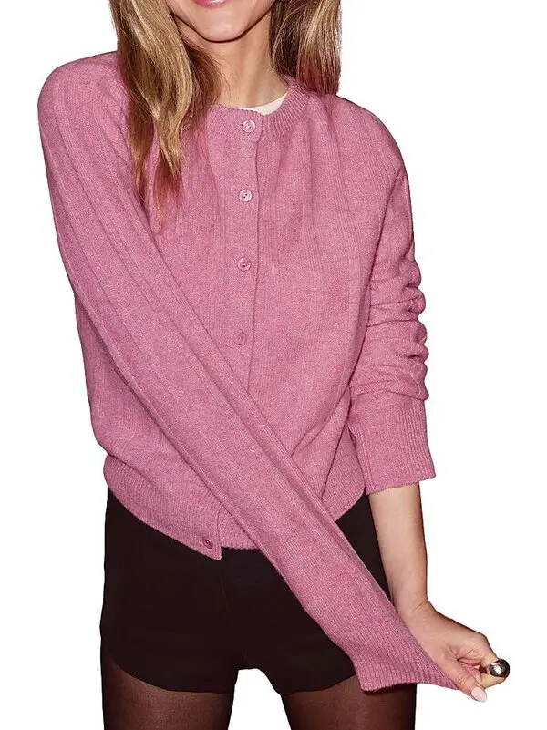 REFORMATION Hannah Wool Crewneck Cardigan - Peony