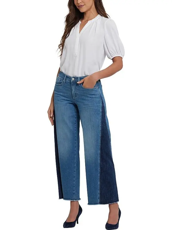 NYDJ Teresa High Rise Contrast Panel Wide Leg Jeans - Avenue Blue