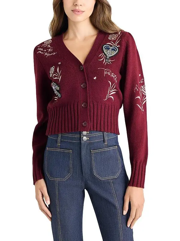 Cinq À Sept Heritage Rose Embroidered Cardigan - Mulberry Multi