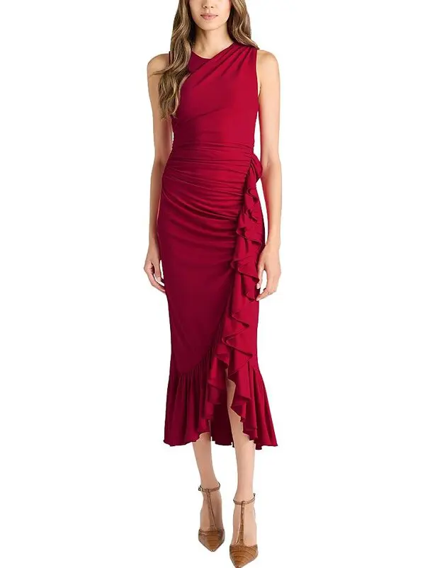 Cinq À Sept Fatima Ruffled Midi Dress - Burgundy Plum