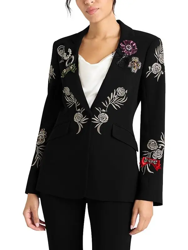 Cinq À Sept Heritage Rose Embroidered Blazer - Black/multi
