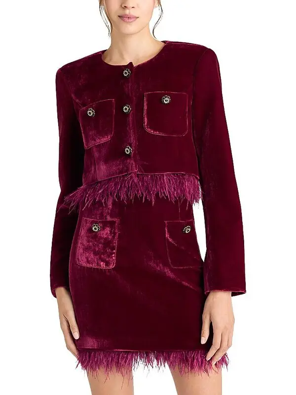 Cinq À Sept Evelina Feather Hem Jacket - Red Plum