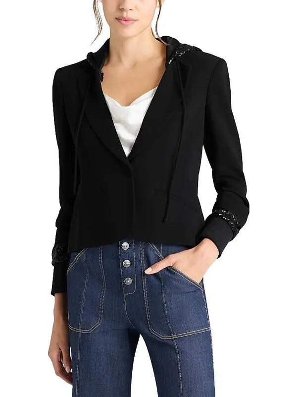 Cinq À Sept Sequin Hooded Single Button Jacket - Black/black