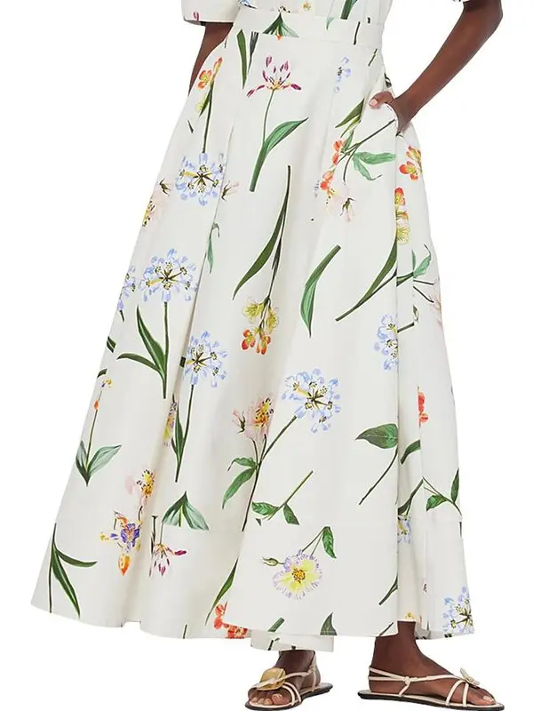 LEO LIN Floral-print Cotton Maxi Skirt - Snow