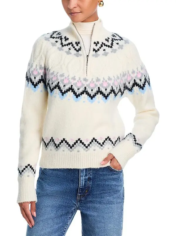Aqua Fair Isle Half Zip Sweater - Ivory/pastel Multi