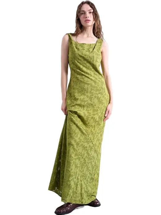 Topshop Floral Appliqué A-line Dress - Medium Green