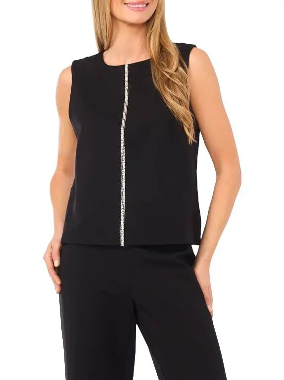 Halogen Rhinestone Accent Sleeveless Top - Rich Black