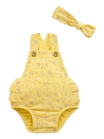 PUREBABY Ruffle Romper & Headband Set - Sunshine Floral