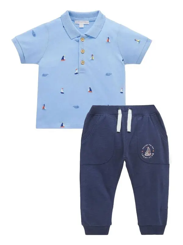 PUREBABY Yacht Polo Shirt & Pant Set - Yacht Broderie