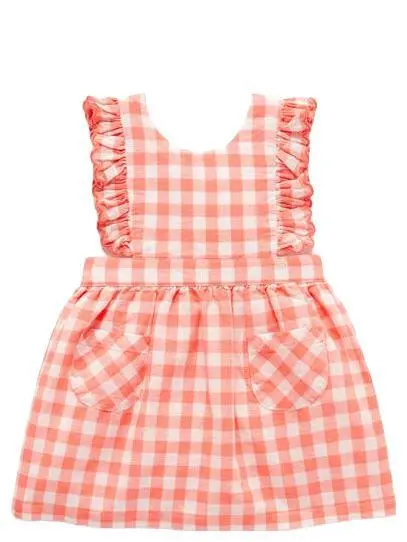 PUREBABY Gingham Pinnie Dress - Coral Gingham