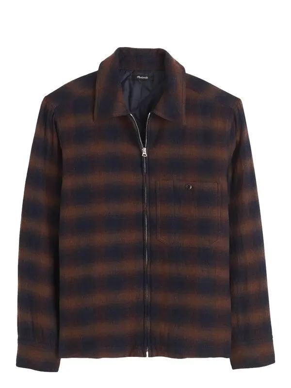 Madewell Ombré Check Flannel Zip Jacket - Ombre Check Navy And Brown